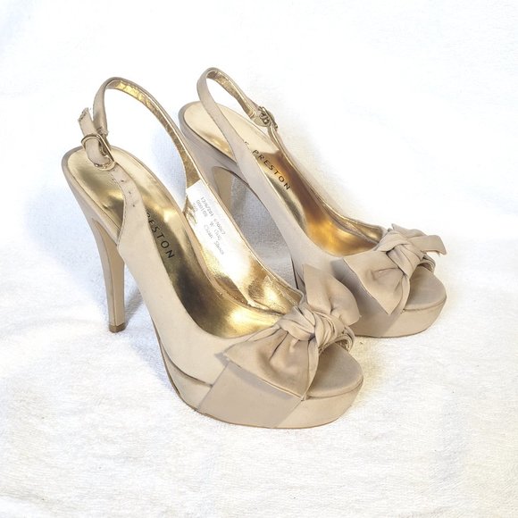 Kate Preston | Shoes | Kate Preston Evie 55 Nude Satin Opentoe High ...